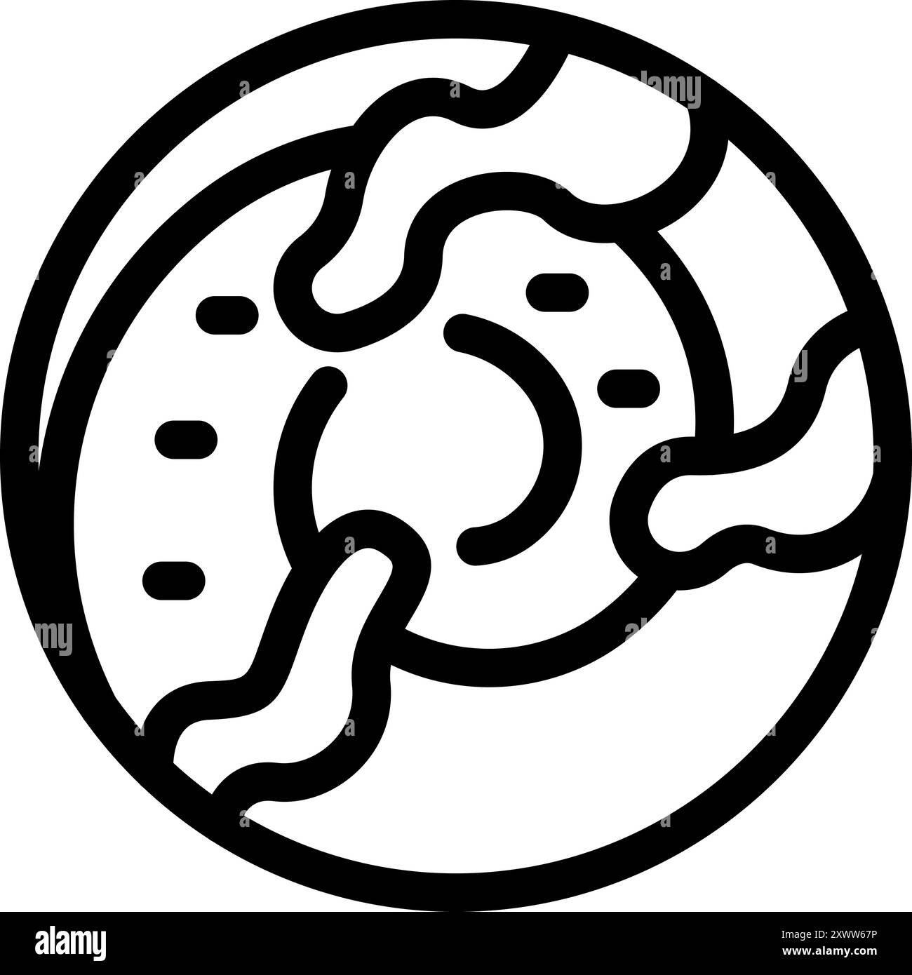 Black line vector icon for old used brake disc with cracks on white ...