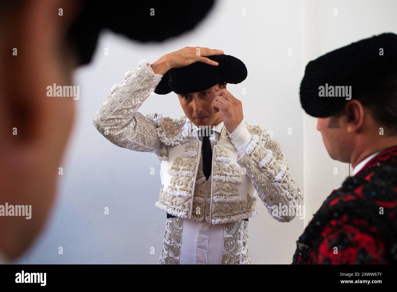 Peruvian bullfighter Andres Roca Rey is seen adjusting his "montera" as ...