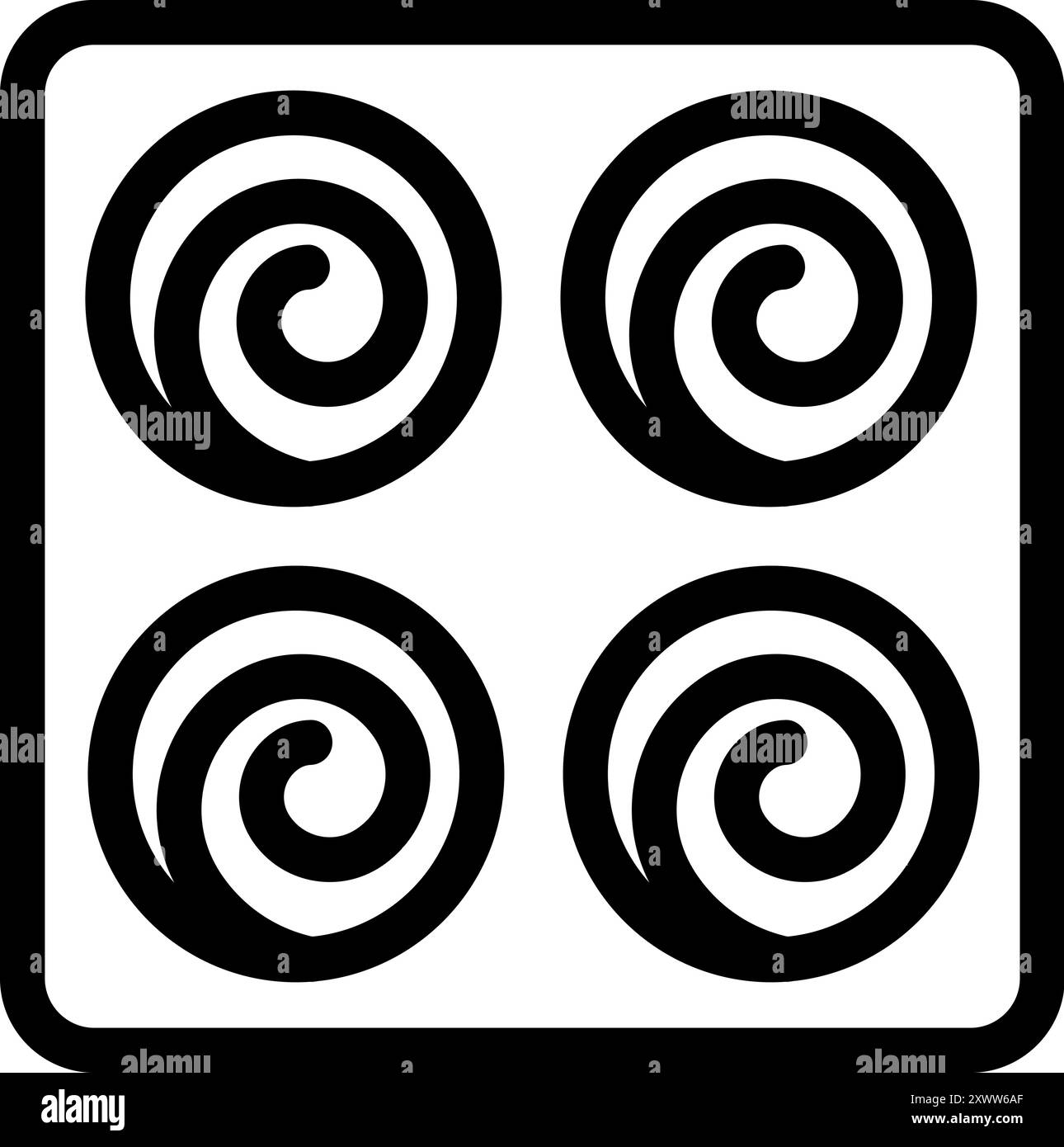 Line art vector icon of an electric stove top view with four burners ...