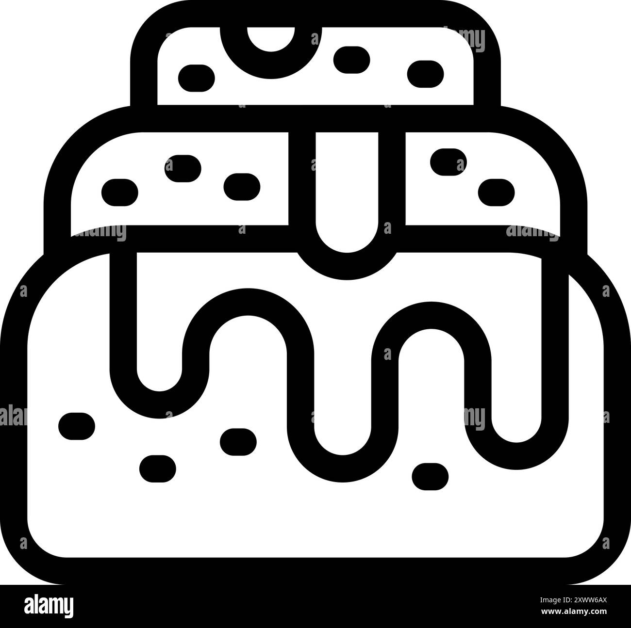 Minimalist icon depicting a cake with three layers, covered in icing ...