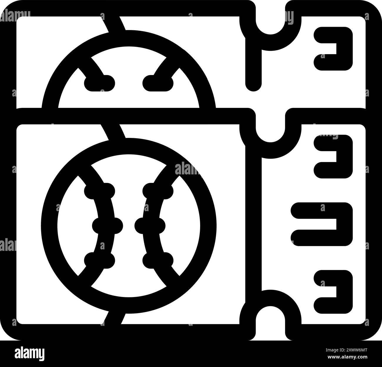 Bold black line icon representing a baseball ticket granting access to ...