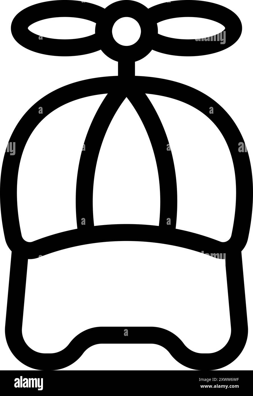 Simple black and white line art vector illustration of a propeller hat ...
