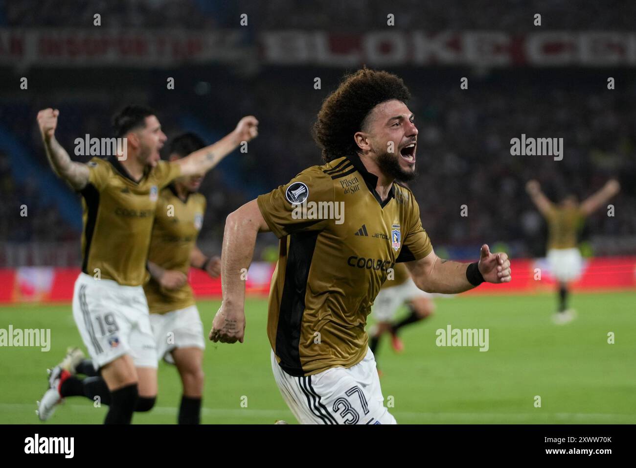 Maximiliano Falcon of Chile's Colo Colo celebrates after scoring his ...