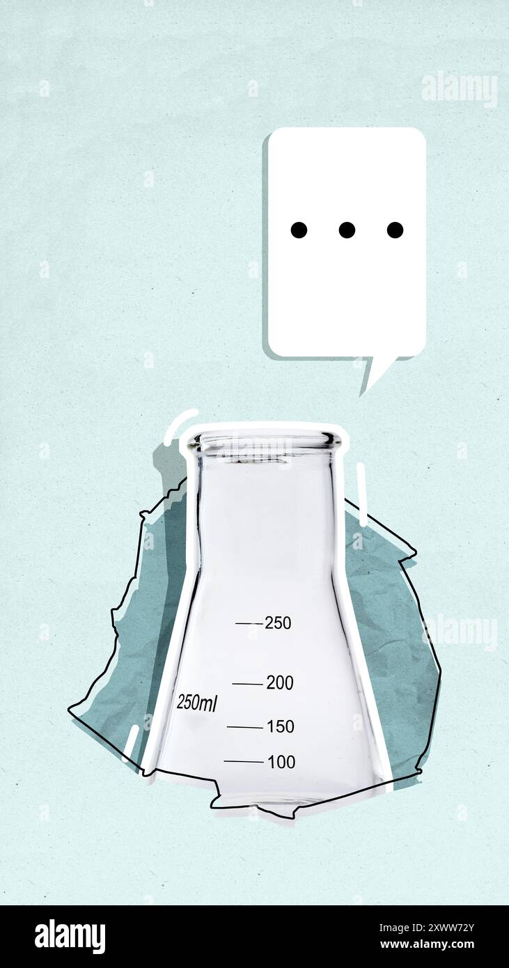 A glass beaker on it is placed on a surface. The beaker is on a colored ...