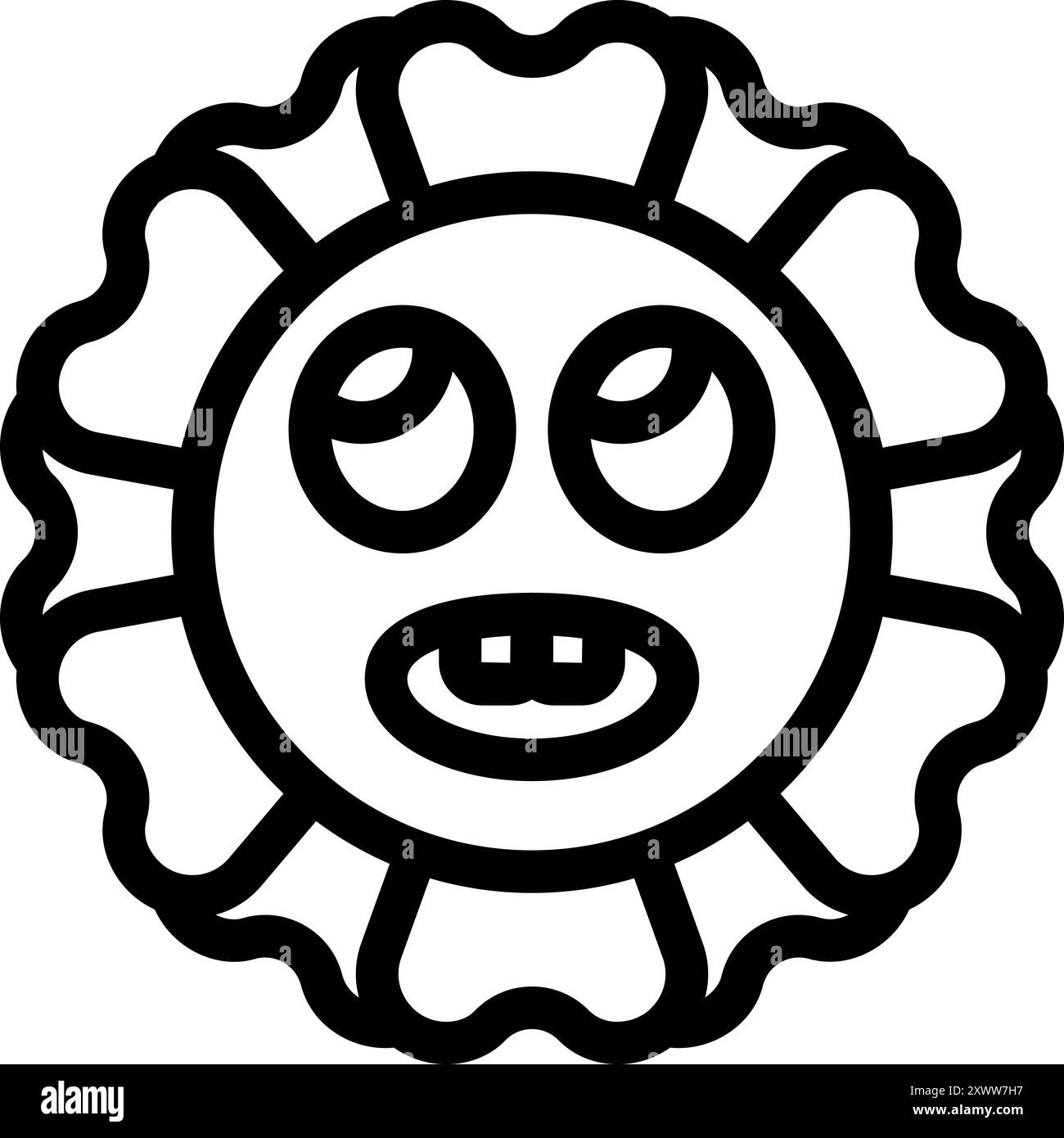 Simple black and white line drawing of a cartoon sun character with a ...