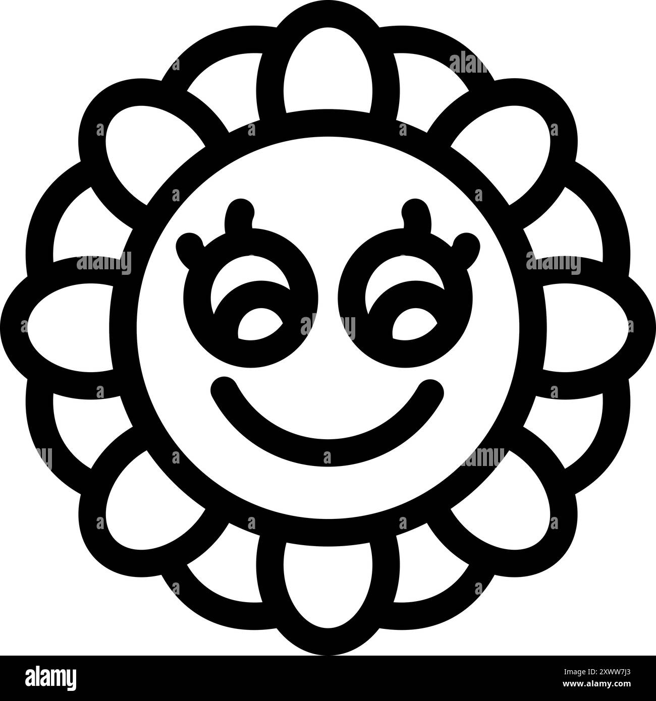 Cute, simple icon of a flower smiling happily, with big, friendly eyes ...
