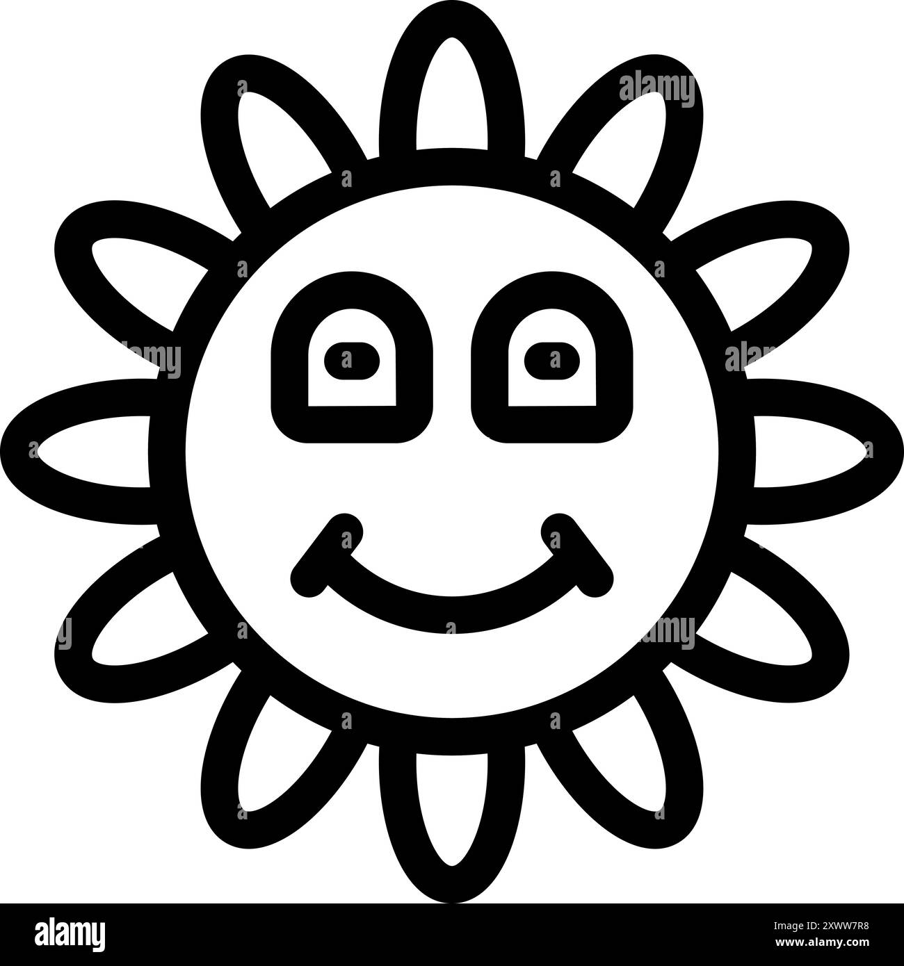 Simple, bold lined icon of a cartoon sun, smiling happily Stock Vector ...