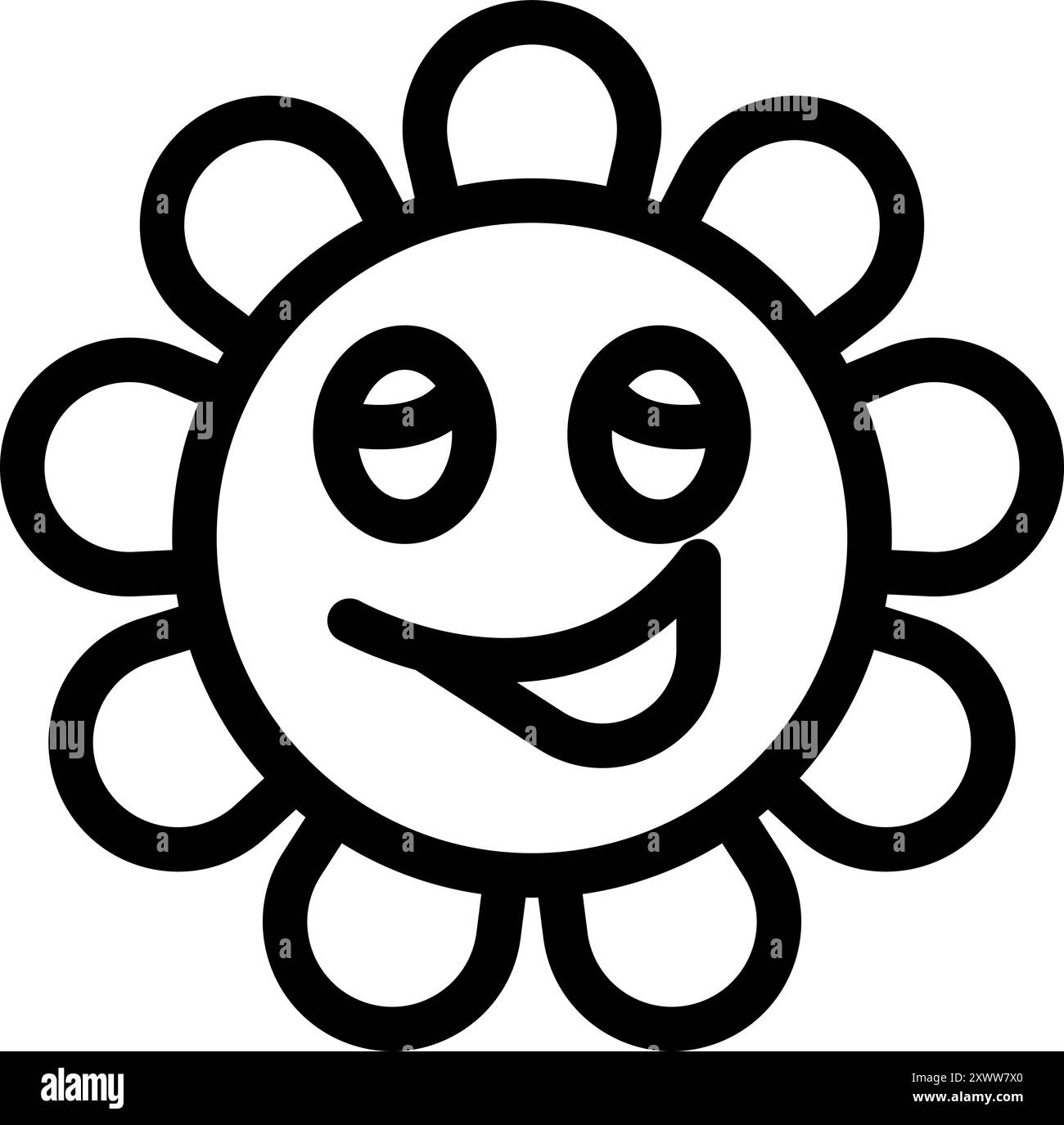 Line art icon of a flower with a face closing its eyes and smiling ...