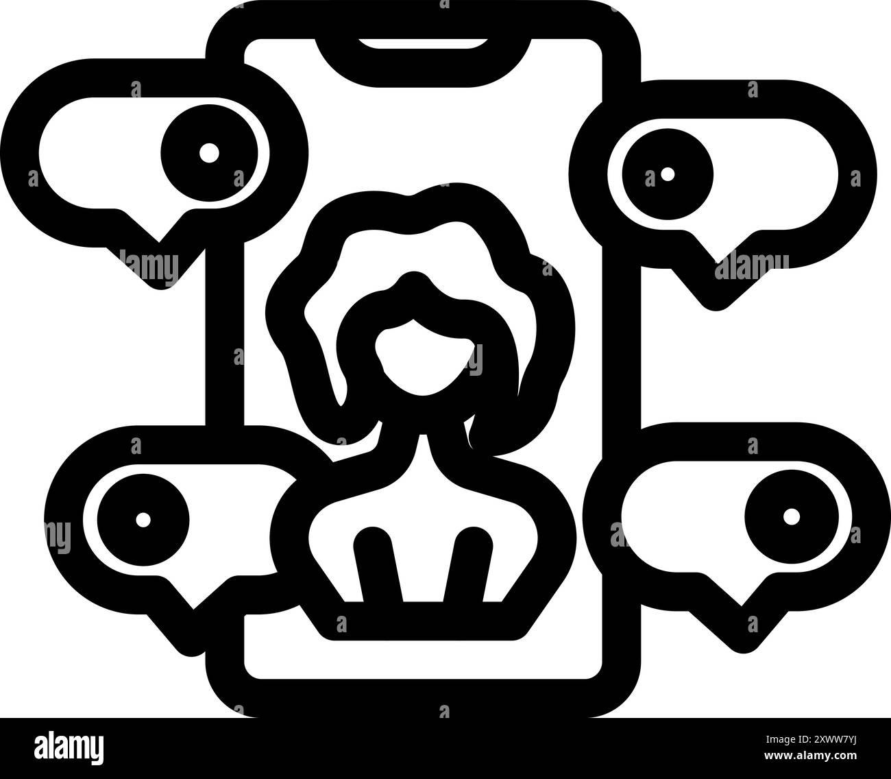 Icon of a woman receiving online messages from multiple social media ...