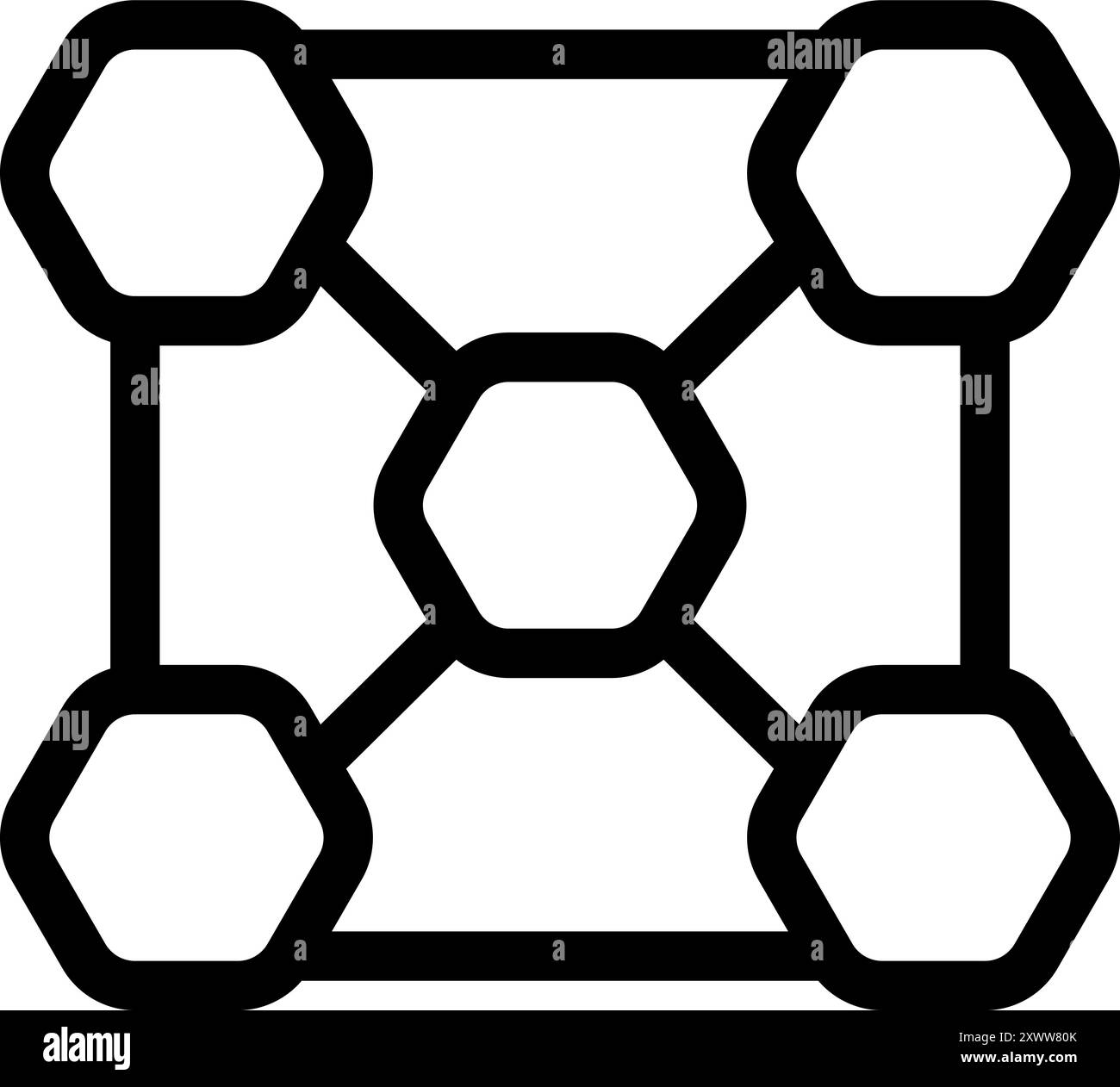 Blockchain network connecting hexagon blocks icon, distributed ledger ...