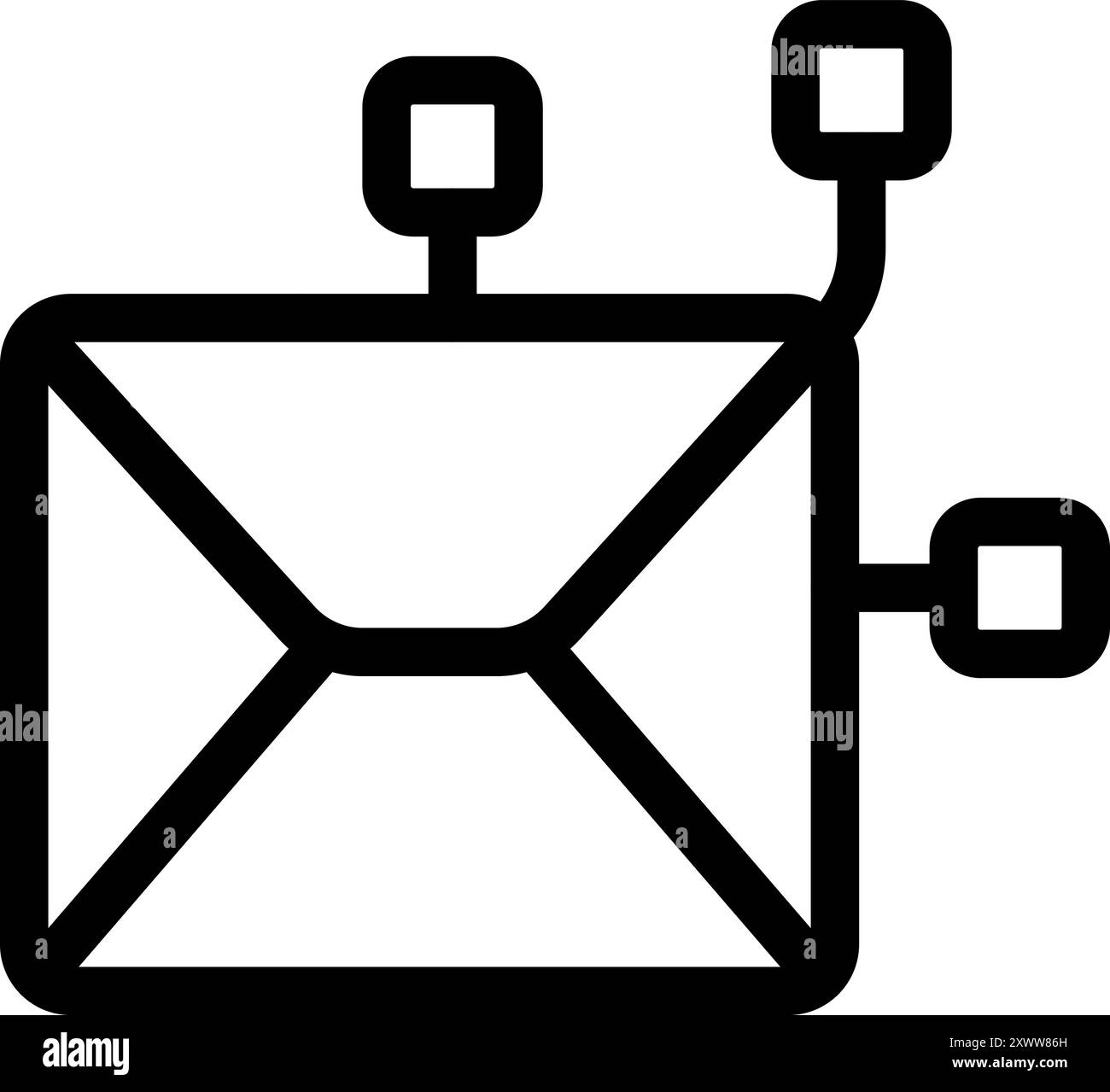 Simple black and white icon of an email being sent to multiple ...