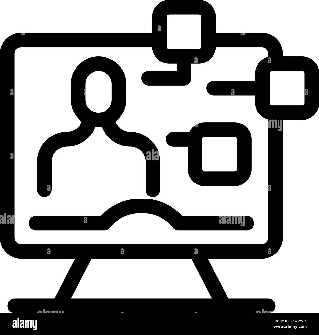 Simple vector icon of a person attending a video conference using a ...
