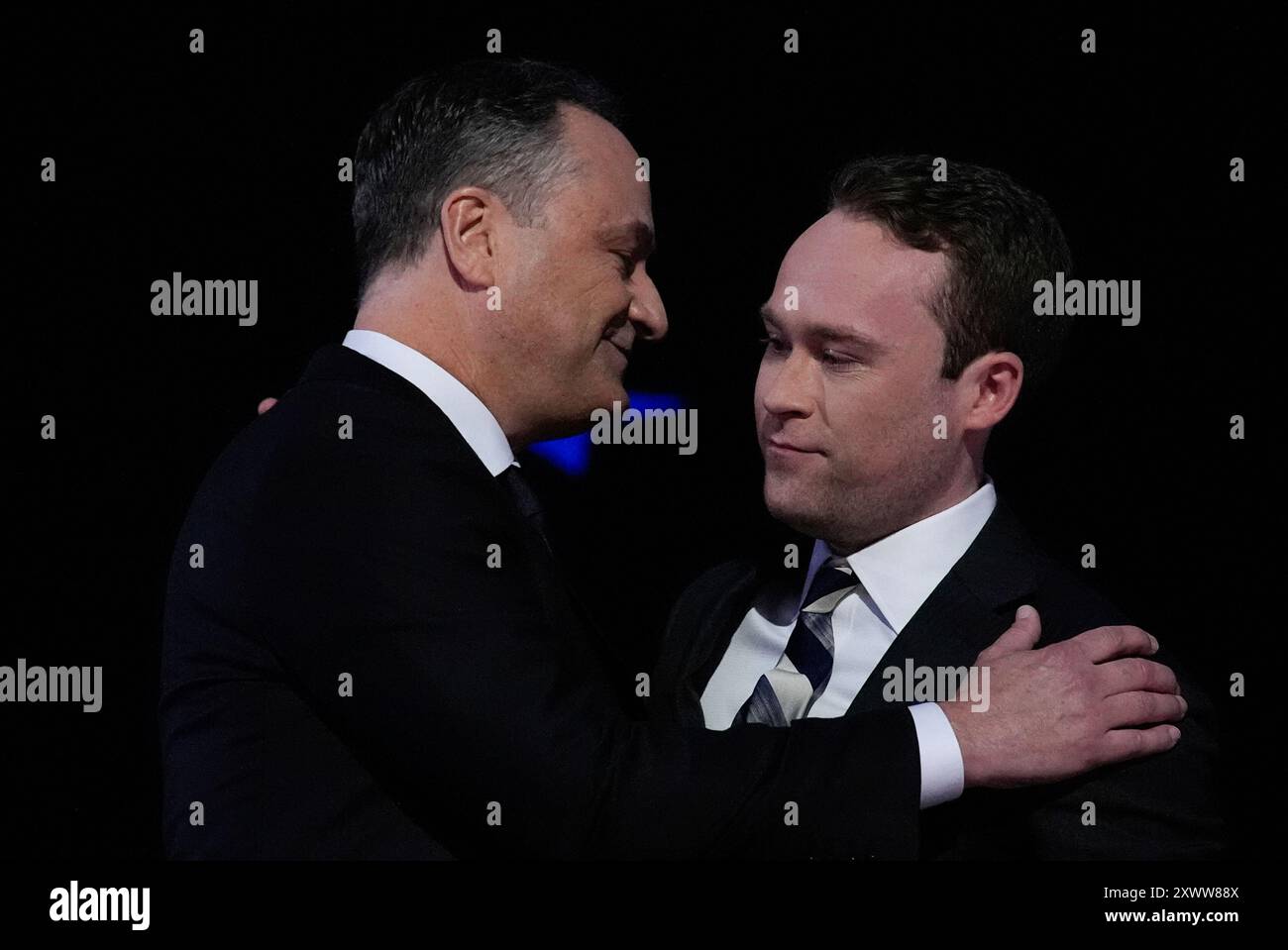 Second gentleman Douglas Emhoff hugs his son Cole Emhoff during the ...