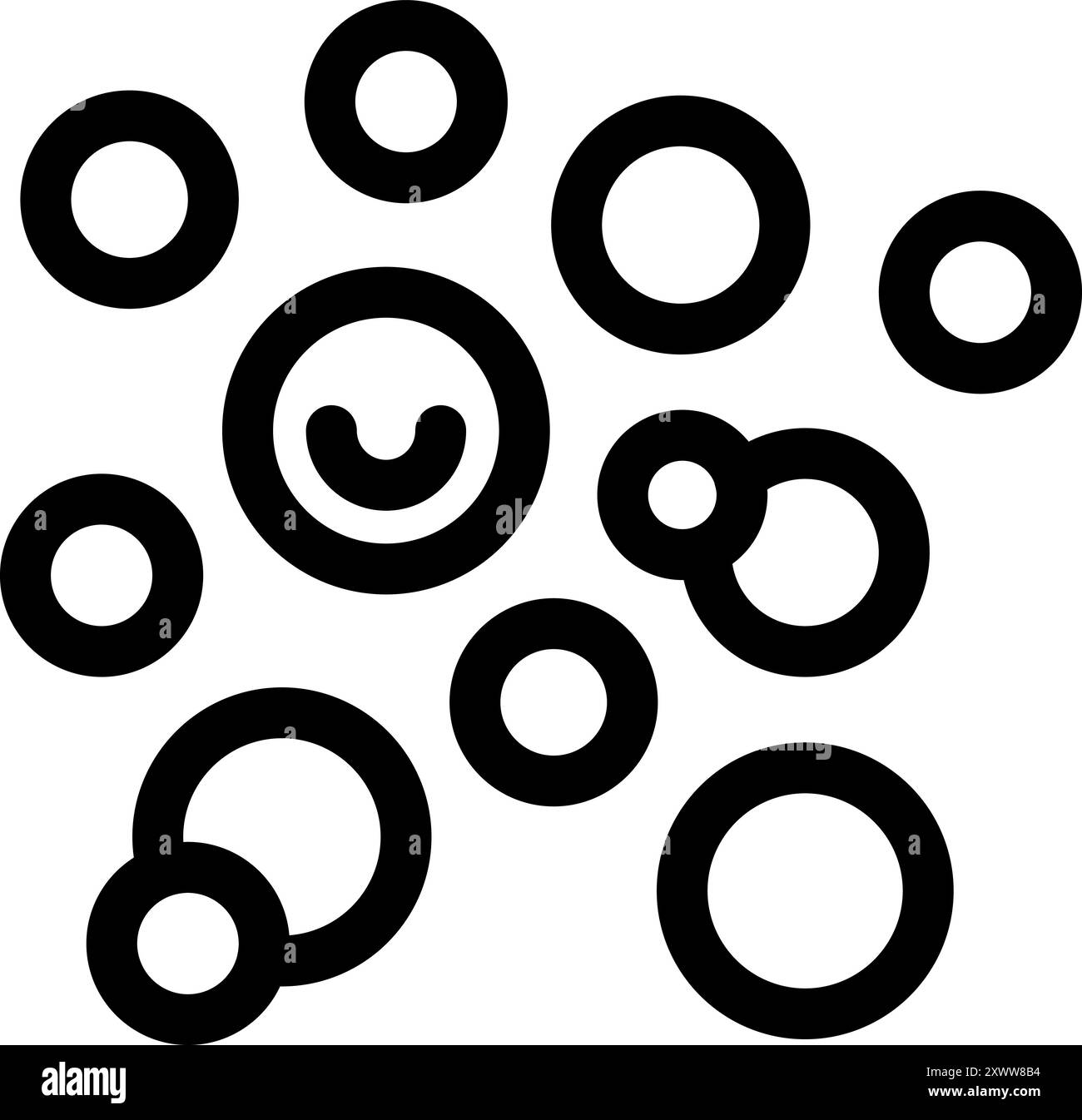 Simple black and white vector illustration of cells, one of them ...