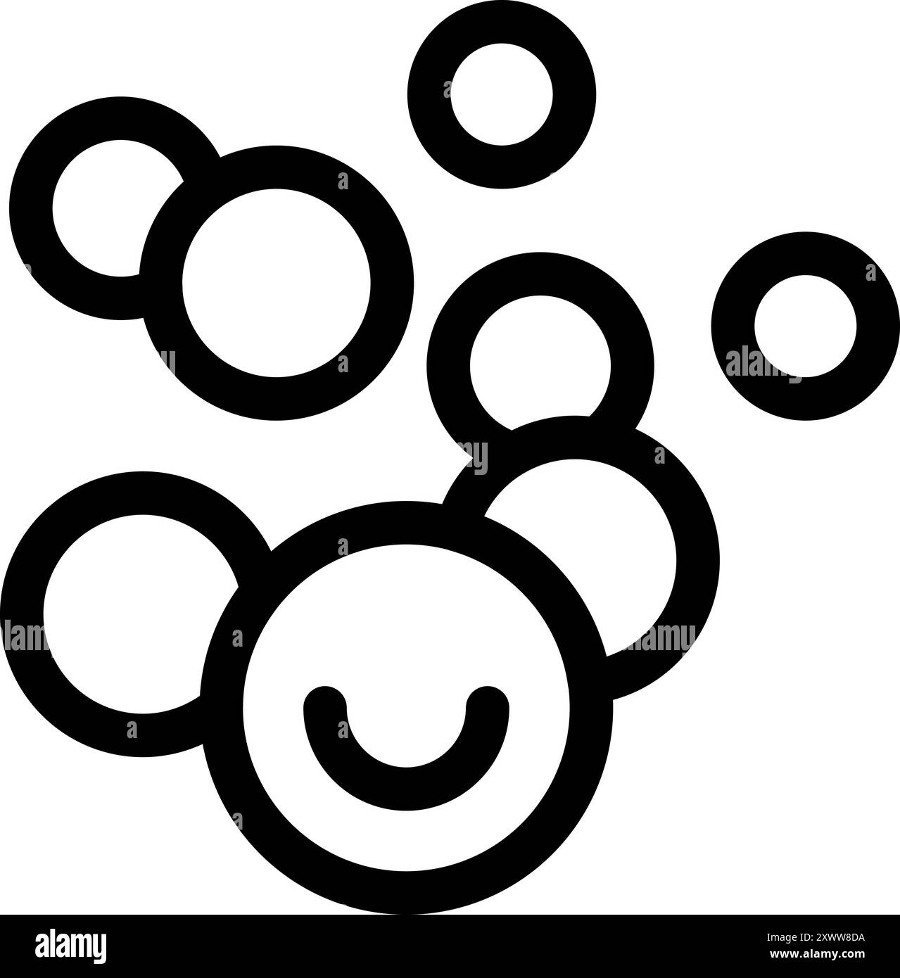 Simple icon of a molecule with a smiley face, bouncing around other ...