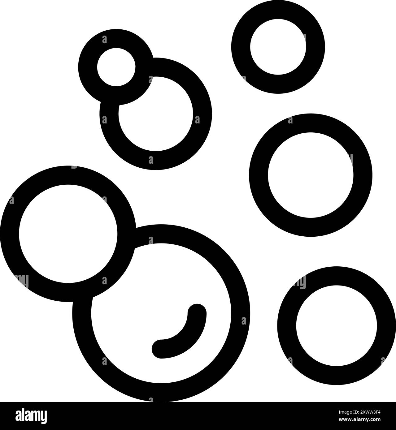 Simple black and white line art icon of multiple soap bubbles floating ...