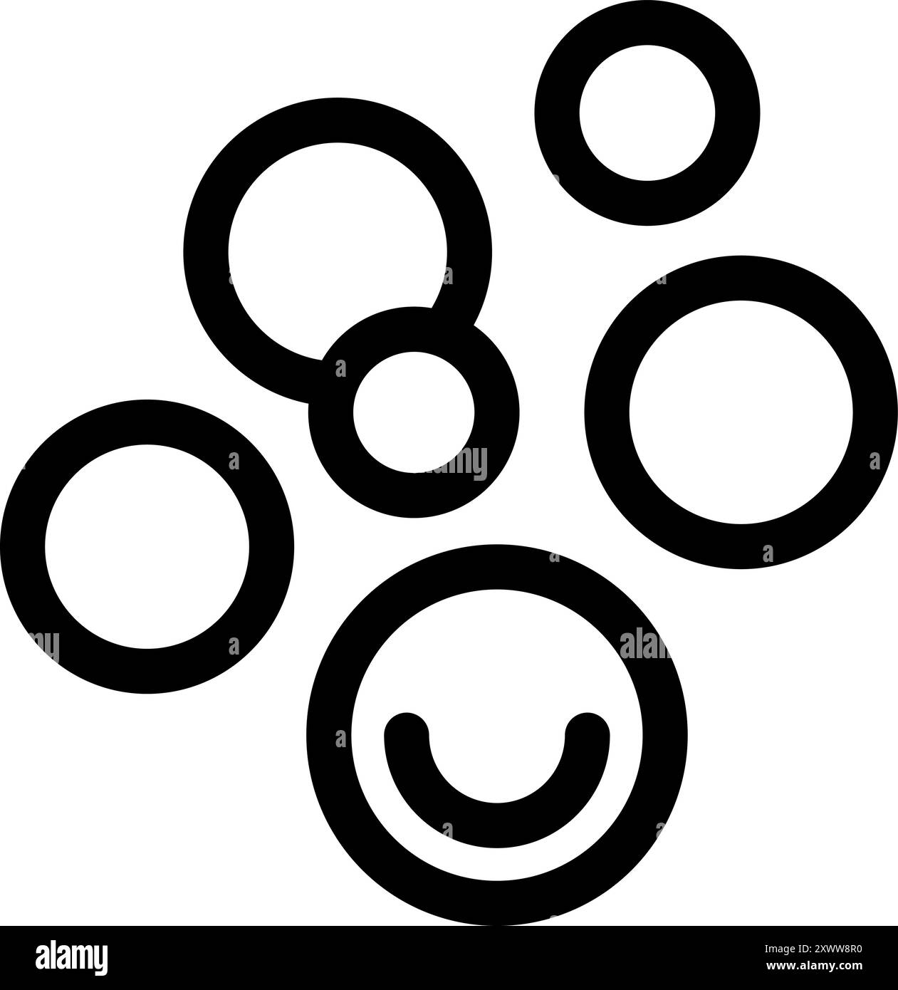 Line art vector icon of a group of bubbles with a smiling face ...