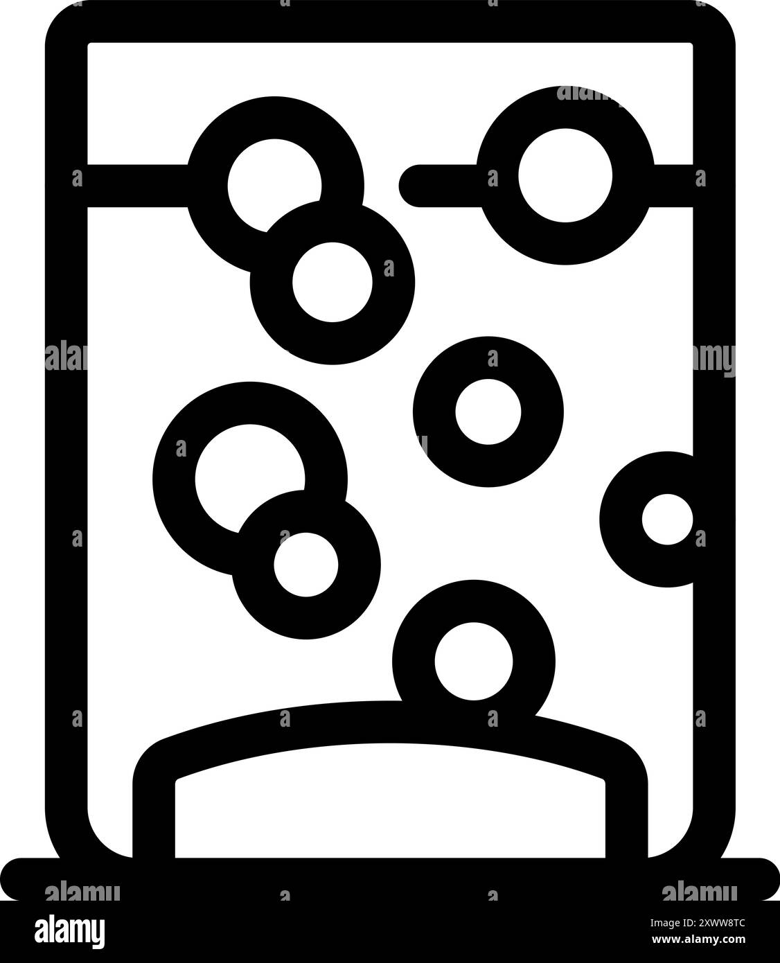 Outline style icon of a laboratory flask with a bubbling chemical ...