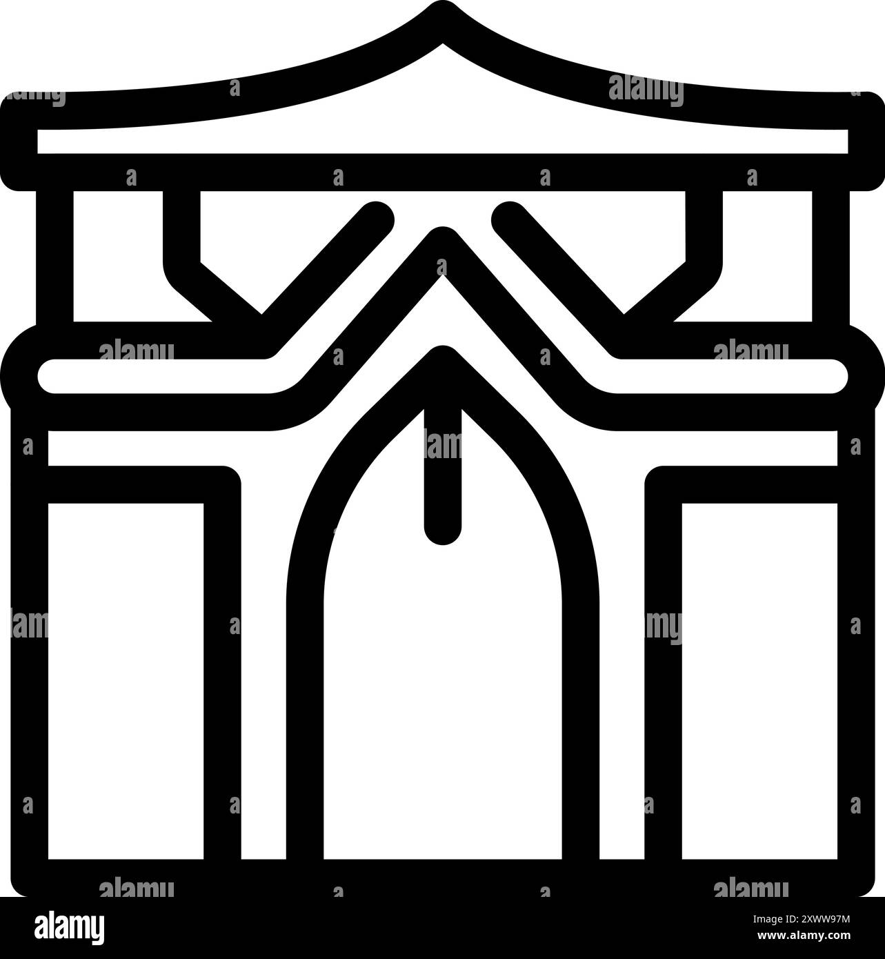Simple black and white vector icon of a traditional japanese building ...
