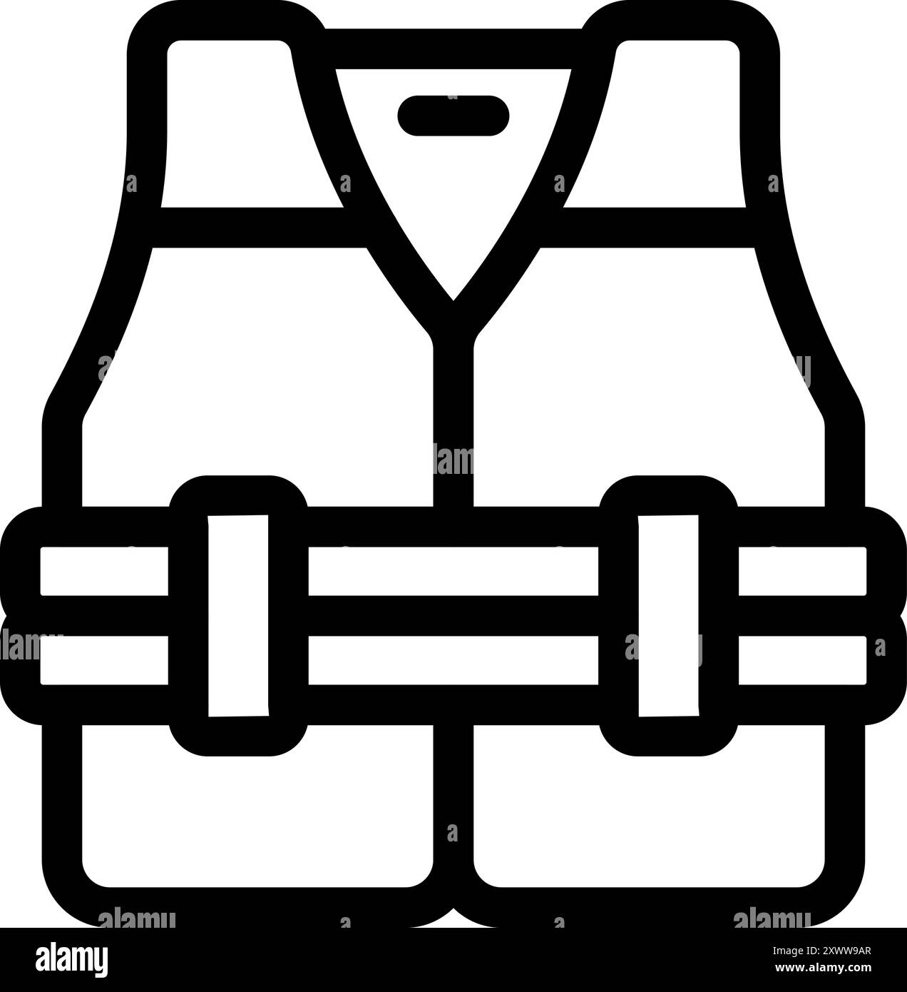 Simple black and white line art icon of a life jacket, essential for ...