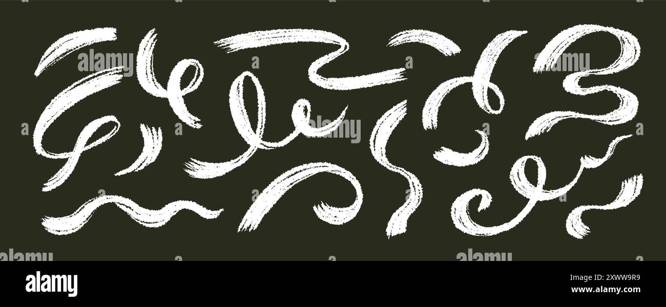 Brush line stroke squiggly paint set on chalkboard. Hand drawn doodle ...