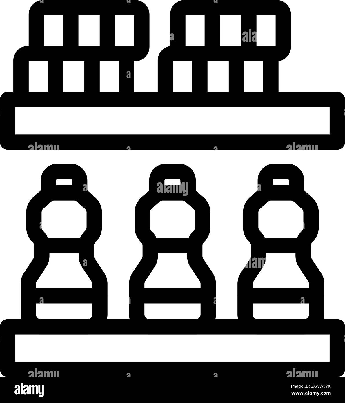 Simple black and white vector icon of supermarket shelves stocked with ...