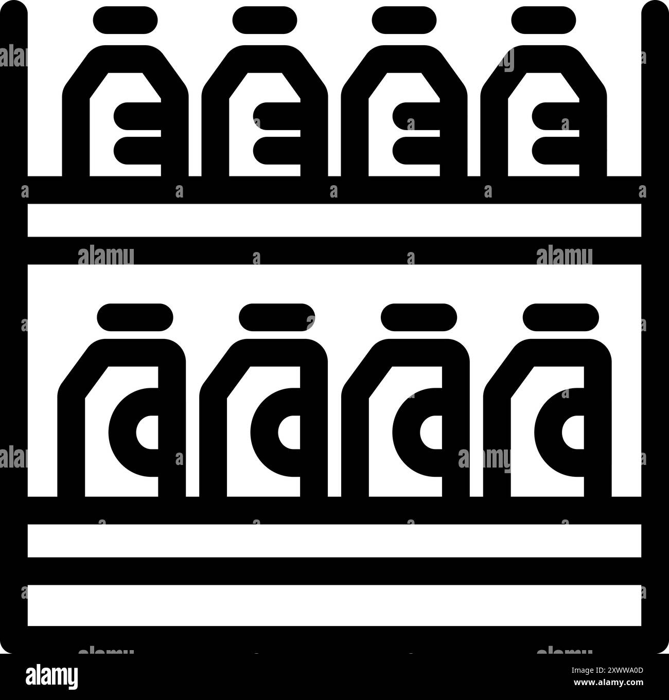 Black and white vector icon of a supermarket shelf stocked with various ...