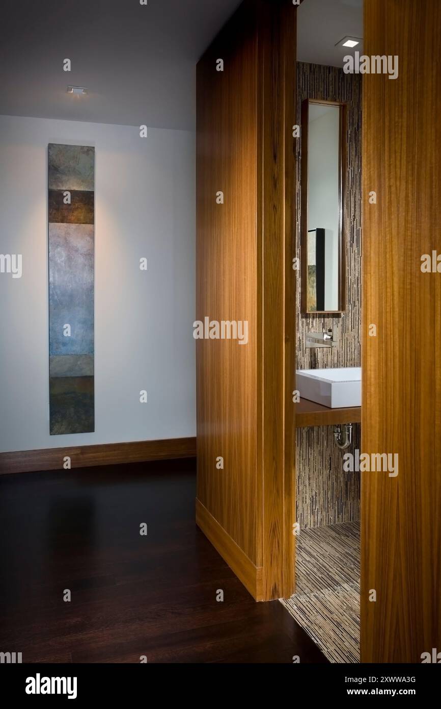 Wall mounted wood countertop and vessel sink hi-res stock photography ...