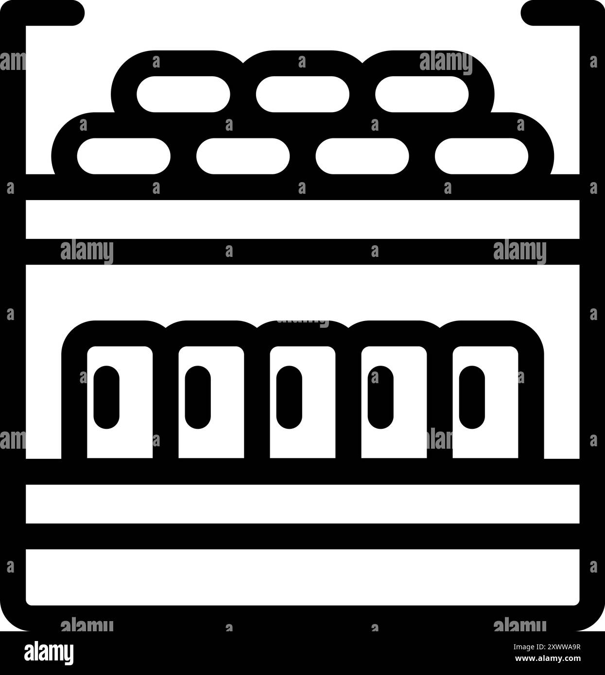 Simple outline illustration of a storage unit with shelves holding ...