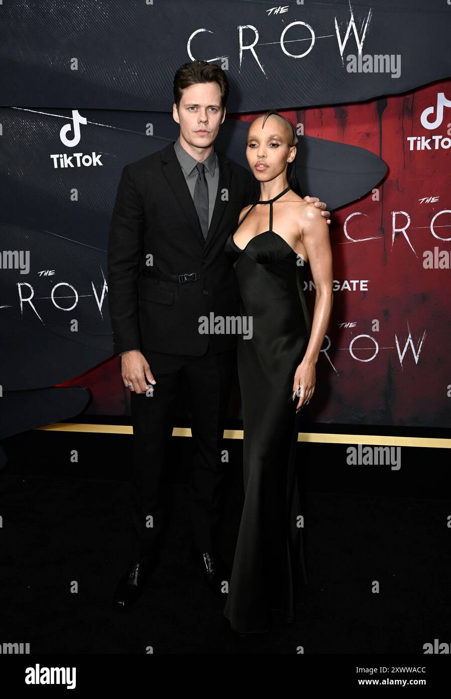 Bill Skarsgard, left, and FKA twigs attend "The Crow" world premiere at ...