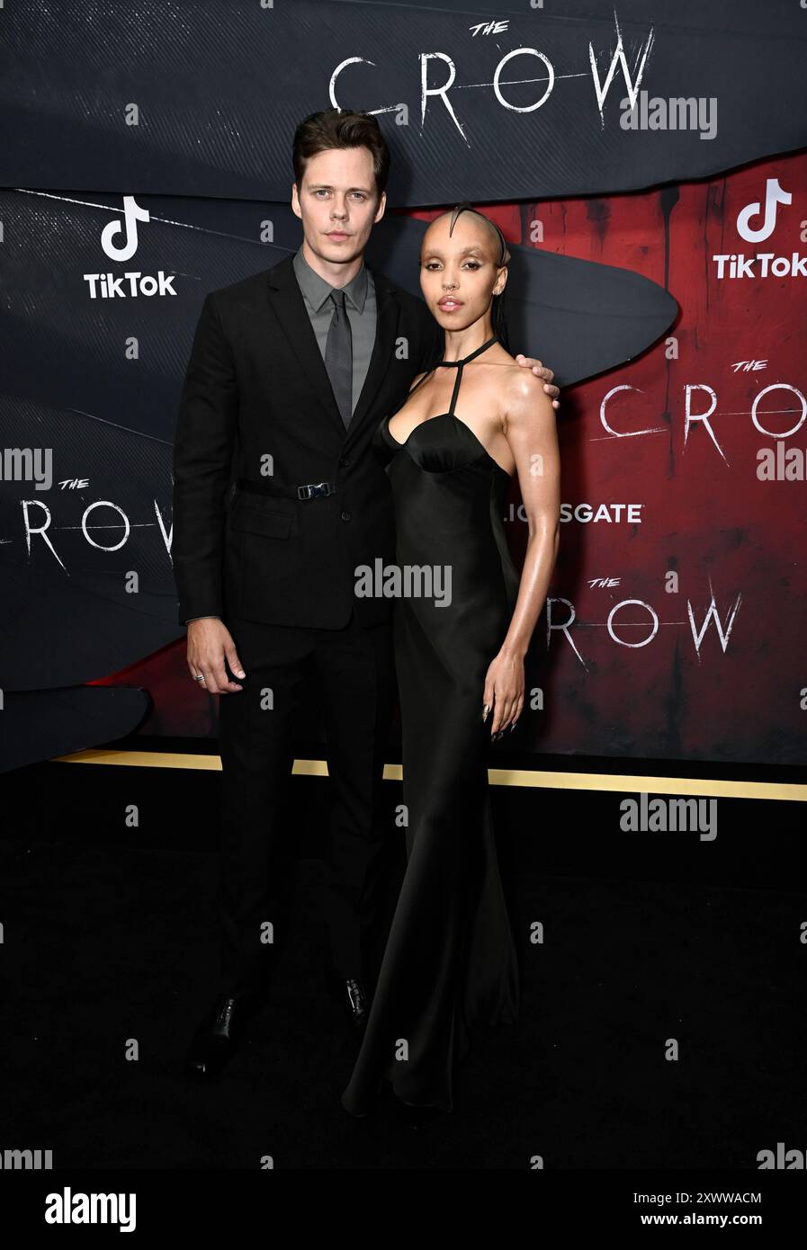 Bill Skarsgard, left, and FKA twigs attend "The Crow" world premiere at ...