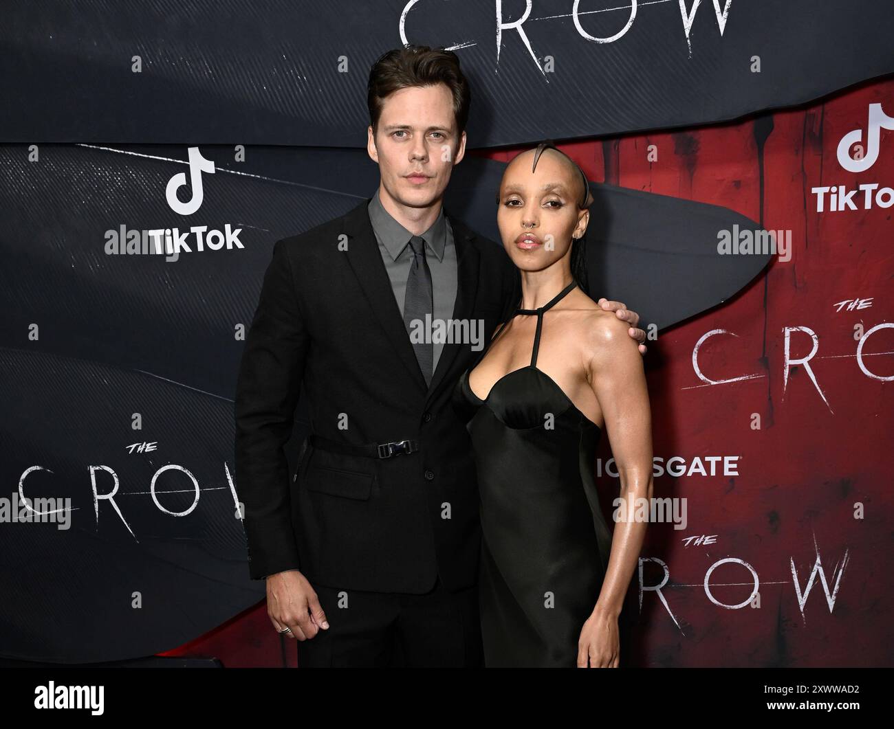 Bill Skarsgard, left, and FKA twigs attend "The Crow" world premiere at ...