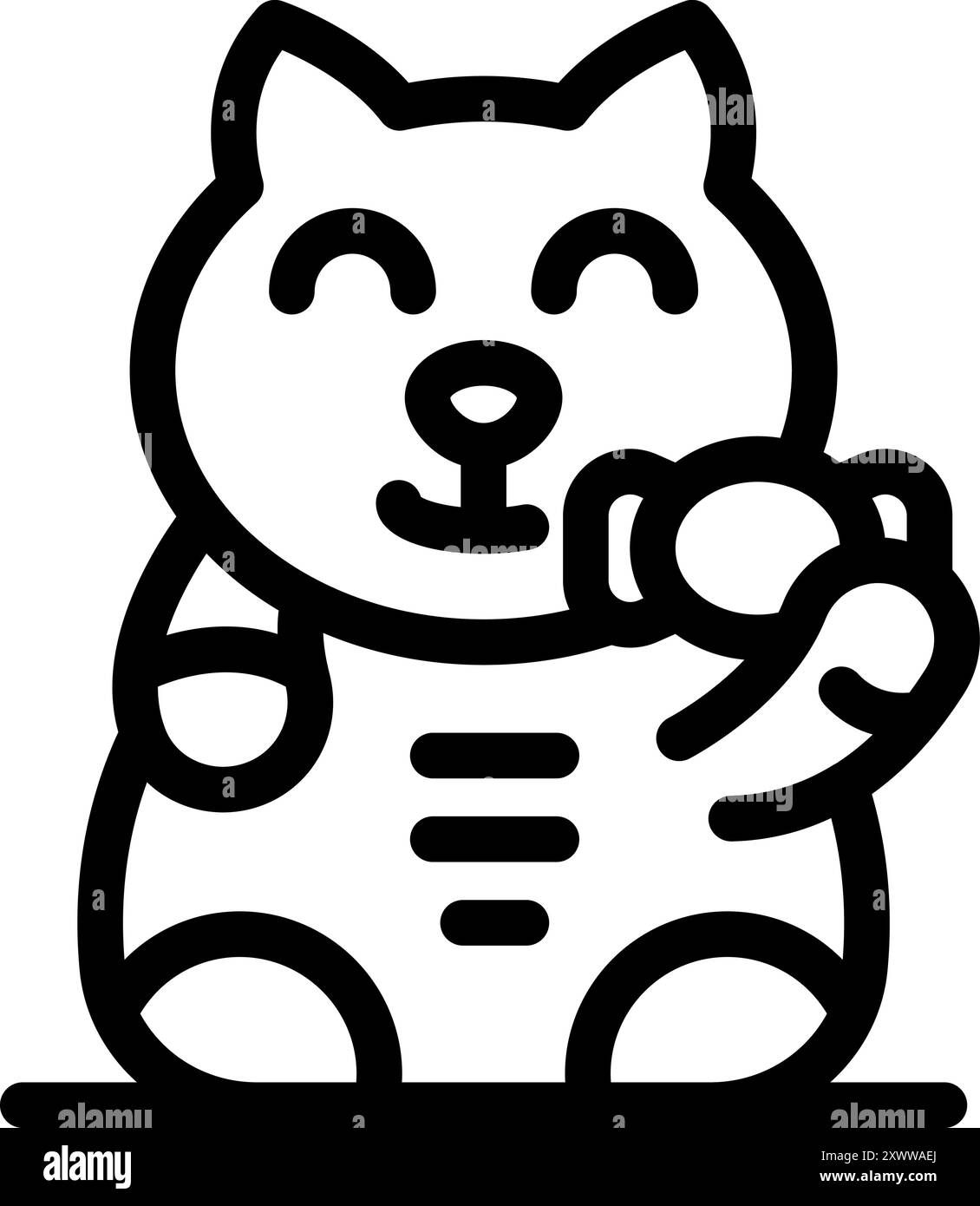 Line art illustration of a happy cat holding a lucky charm coin Stock ...