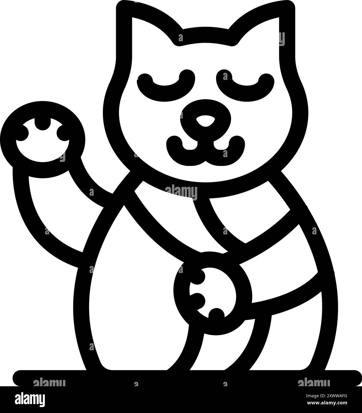 Line art style illustration of a japanese maneki neko cat waving its ...