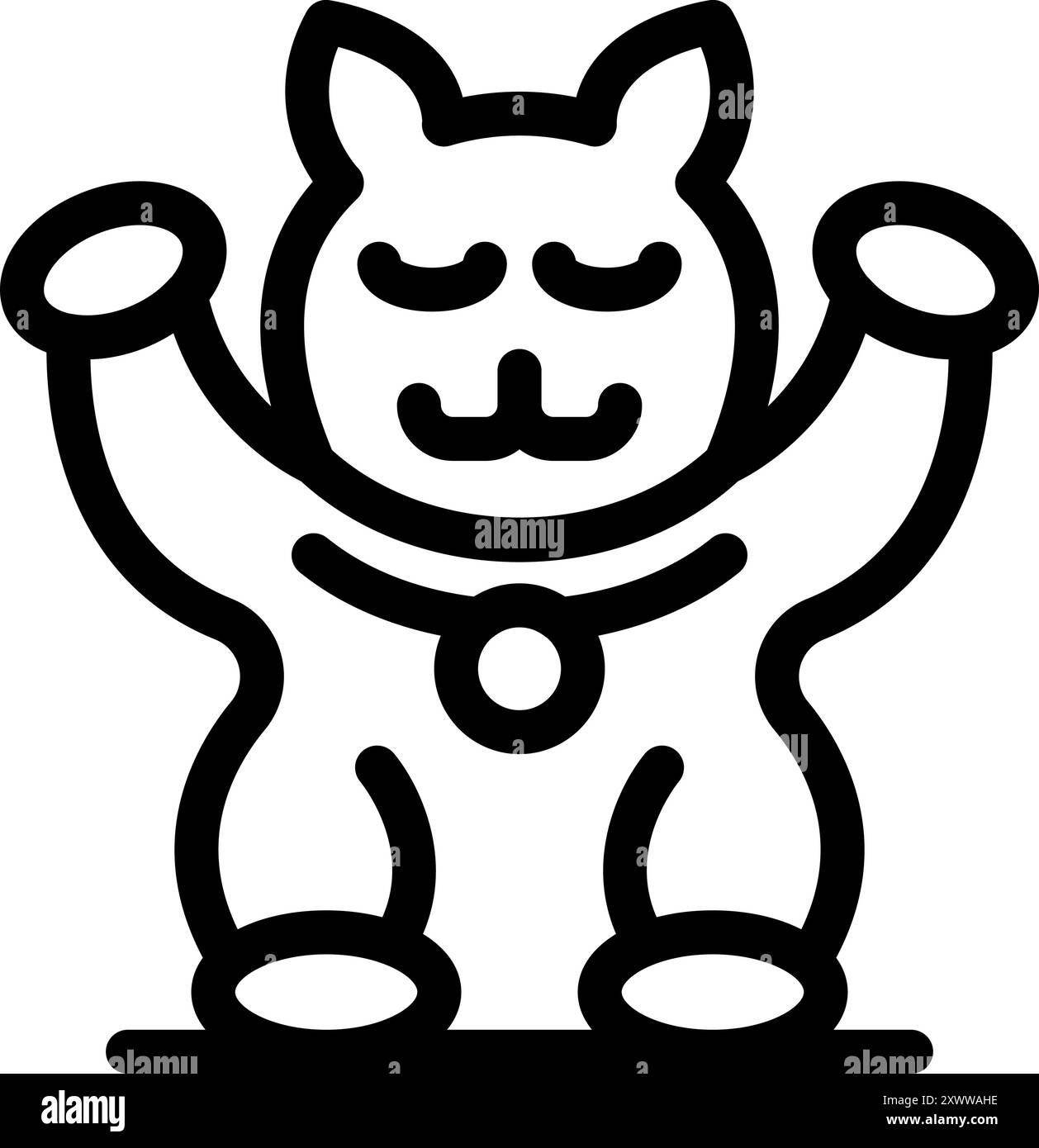 Line art icon of a japanese neko cat waving its paws, a symbol of good ...