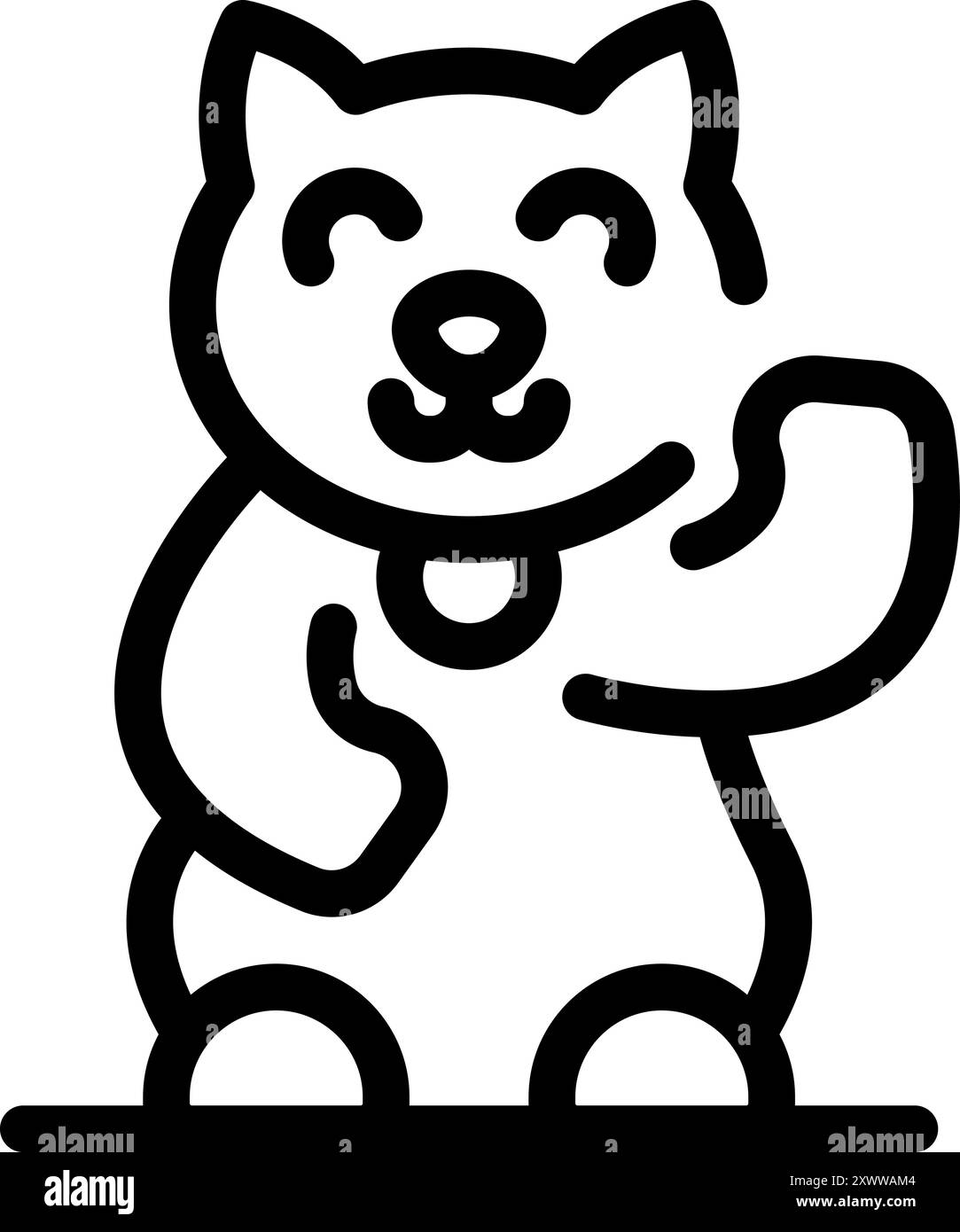 Line art vector of a smiling cartoon cat, a traditional japanese symbol ...