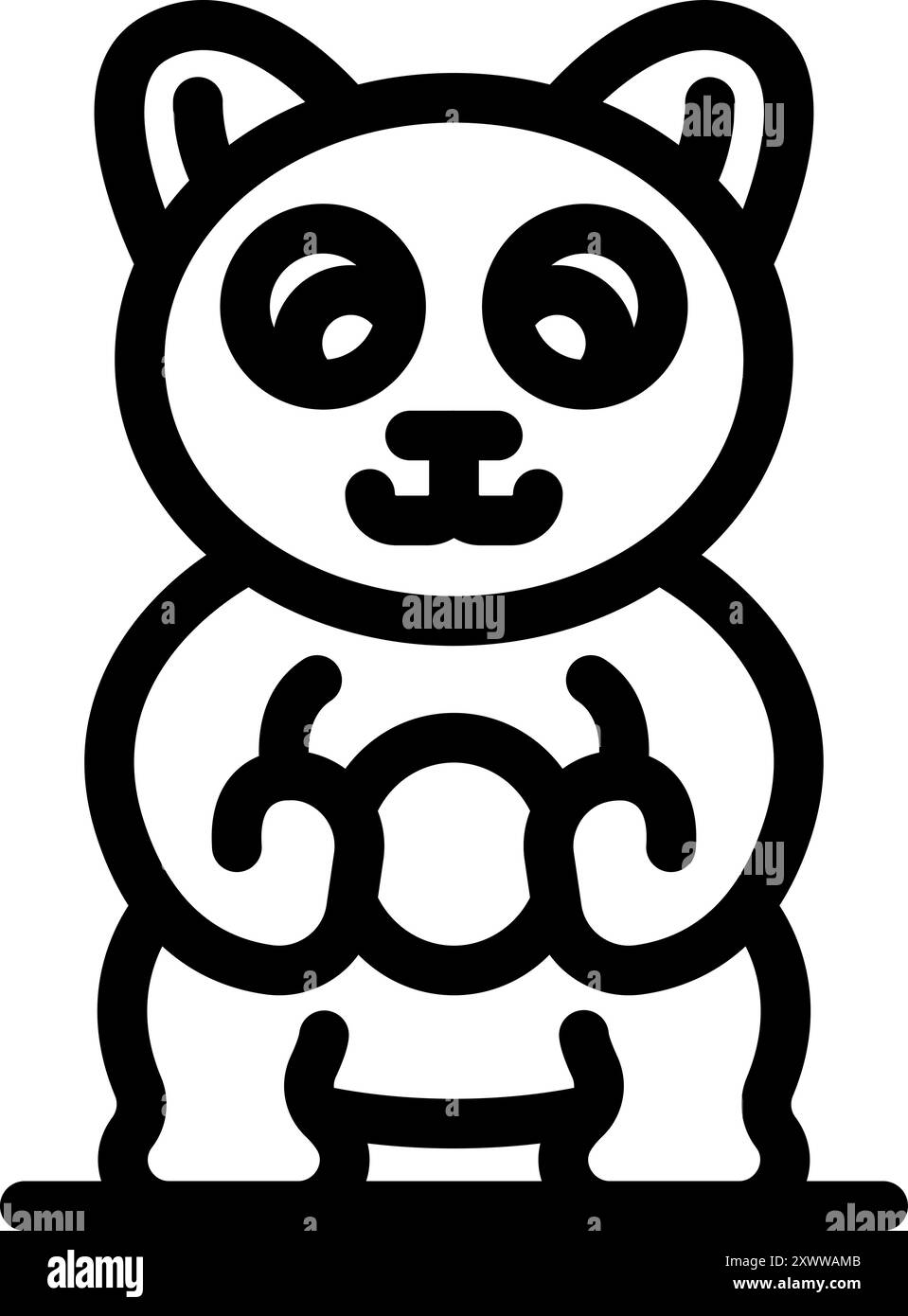Simple and adorable line icon of a panda bear holding a bamboo shoot ...
