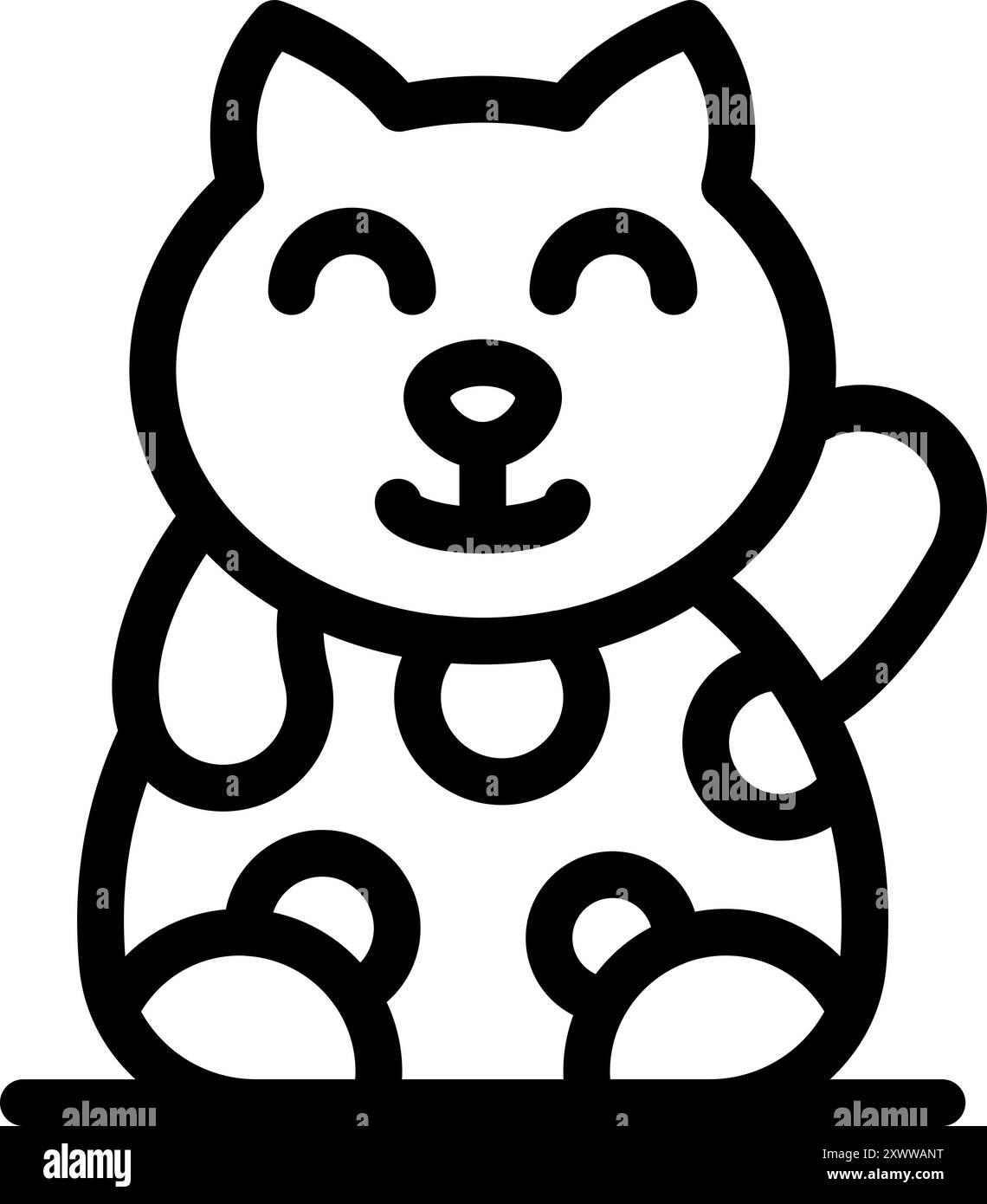 Line art vector icon of a happy maneki neko cat waving its paw, a ...