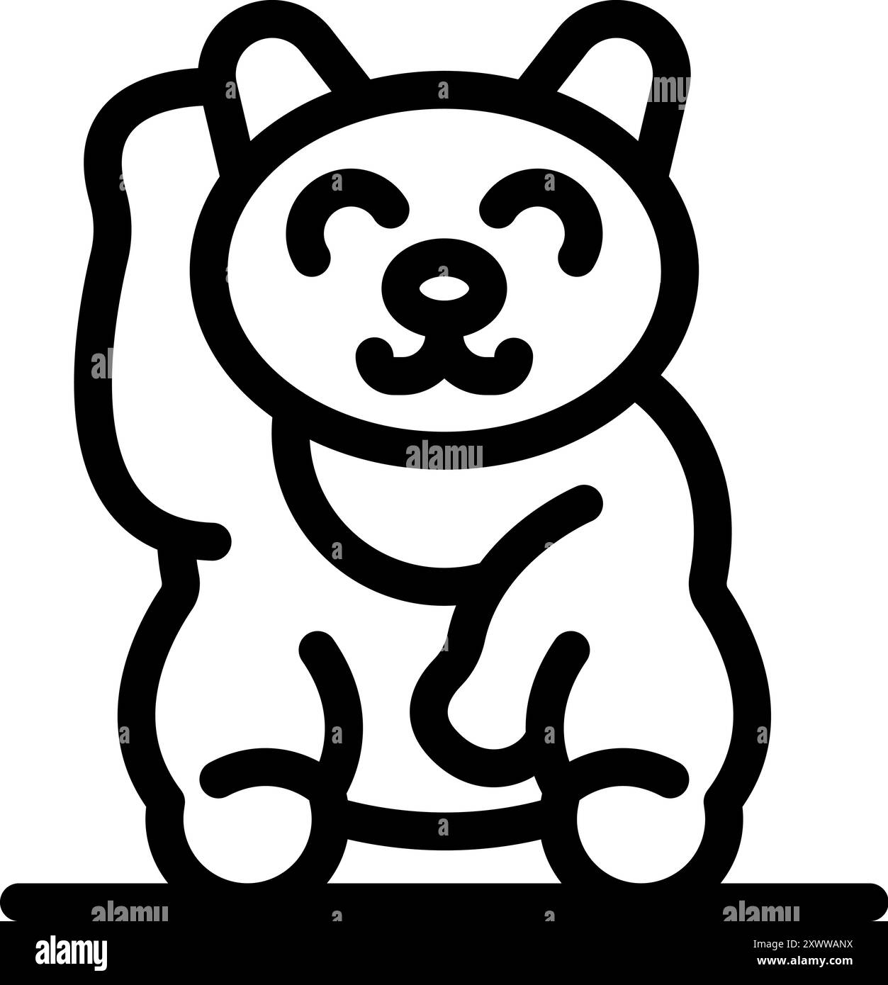 Simple line art icon of a japanese lucky cat maneki neko waving its paw, bringing wealth and ...