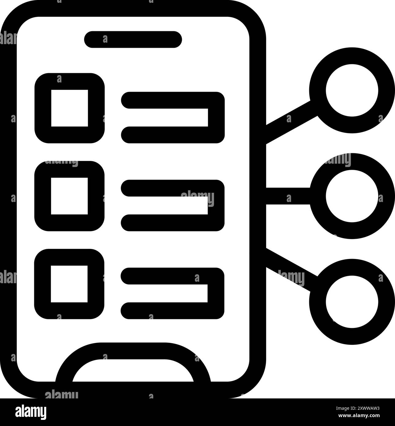 Simple black and white vector illustration of a mobile phone displaying ...