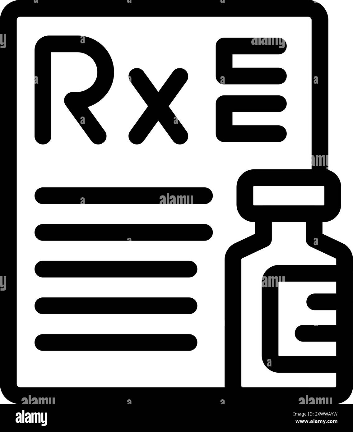Line art icon of a medical prescription form with a vaccine vial ...