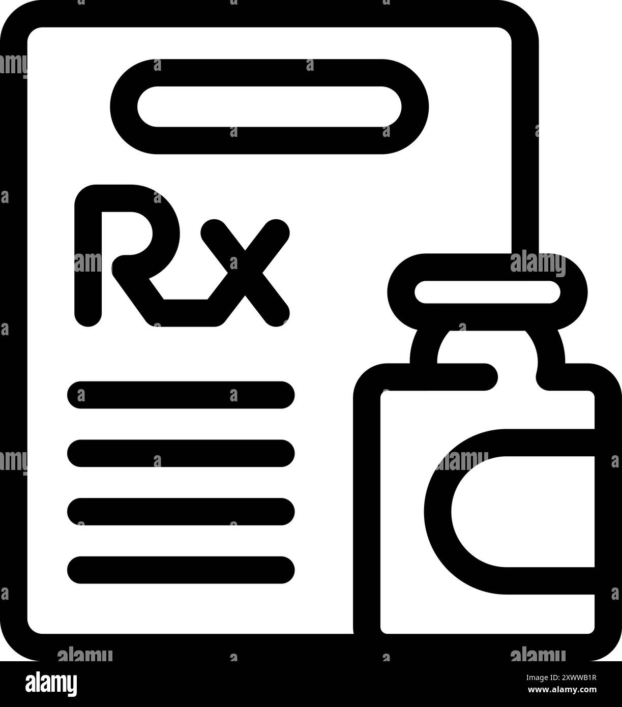 Line art icon of a medical prescription form with the rx symbol and a ...