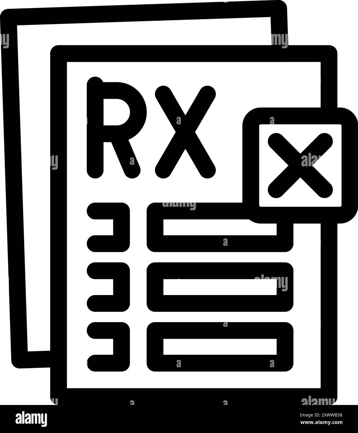 Bold graphic icon of a medical prescription form with the rx symbol ...
