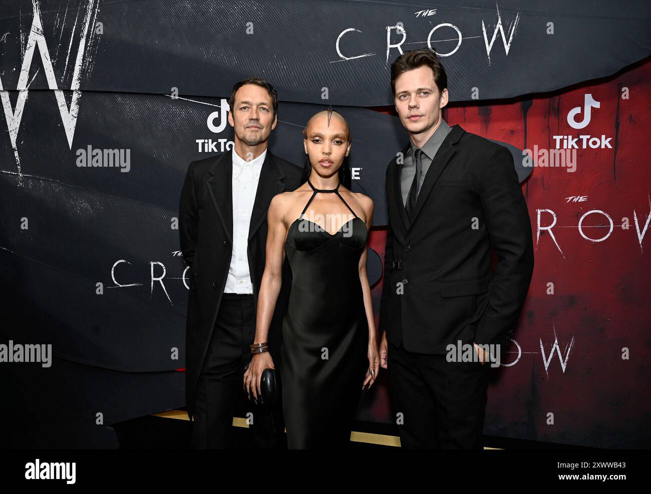 Rupert Sanders, left, FKA twigs and Bill Skarsgard attend "The Crow ...