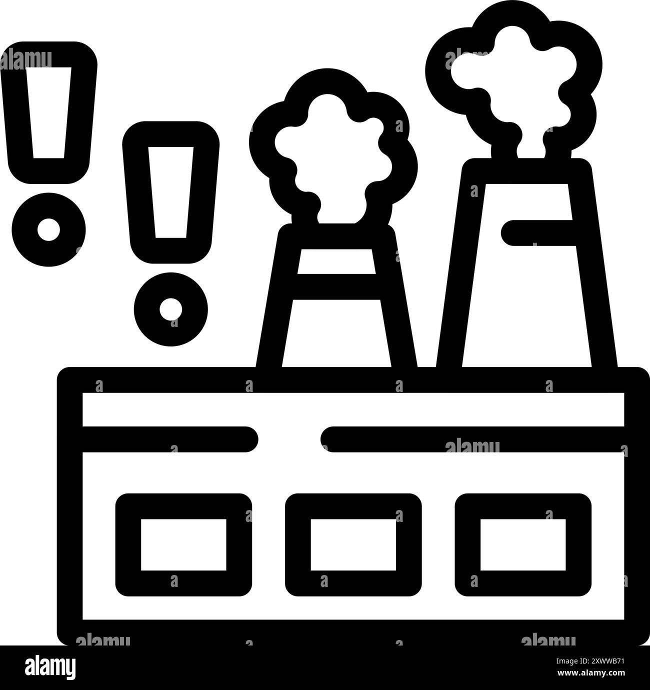Industrial factory emitting toxic smoke with exclamation marks warning ...