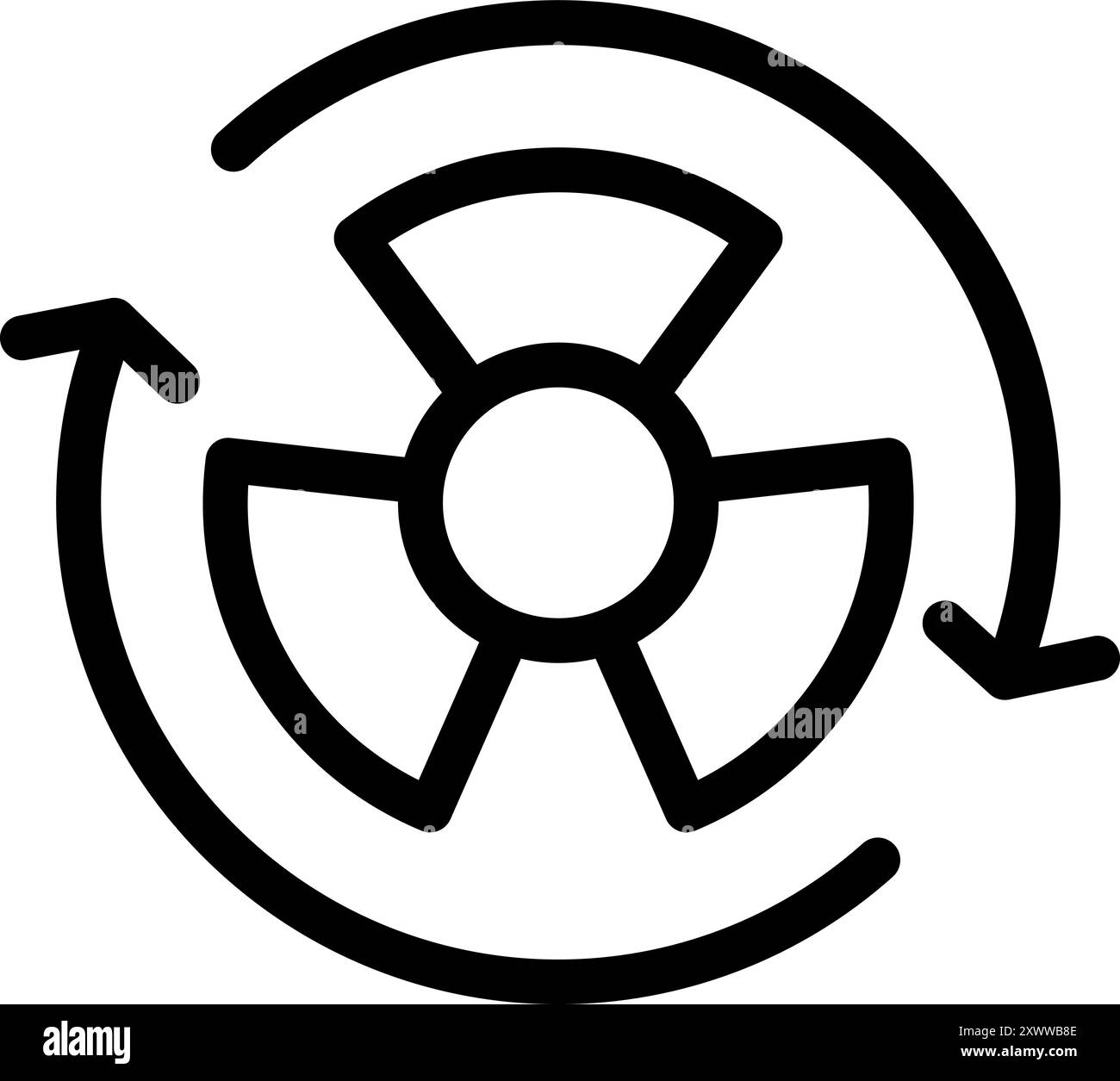Black outline icon of a radioactive symbol with two circular arrows ...