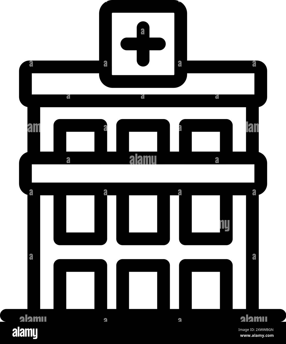 Simple line art icon of a hospital building representing healthcare and ...