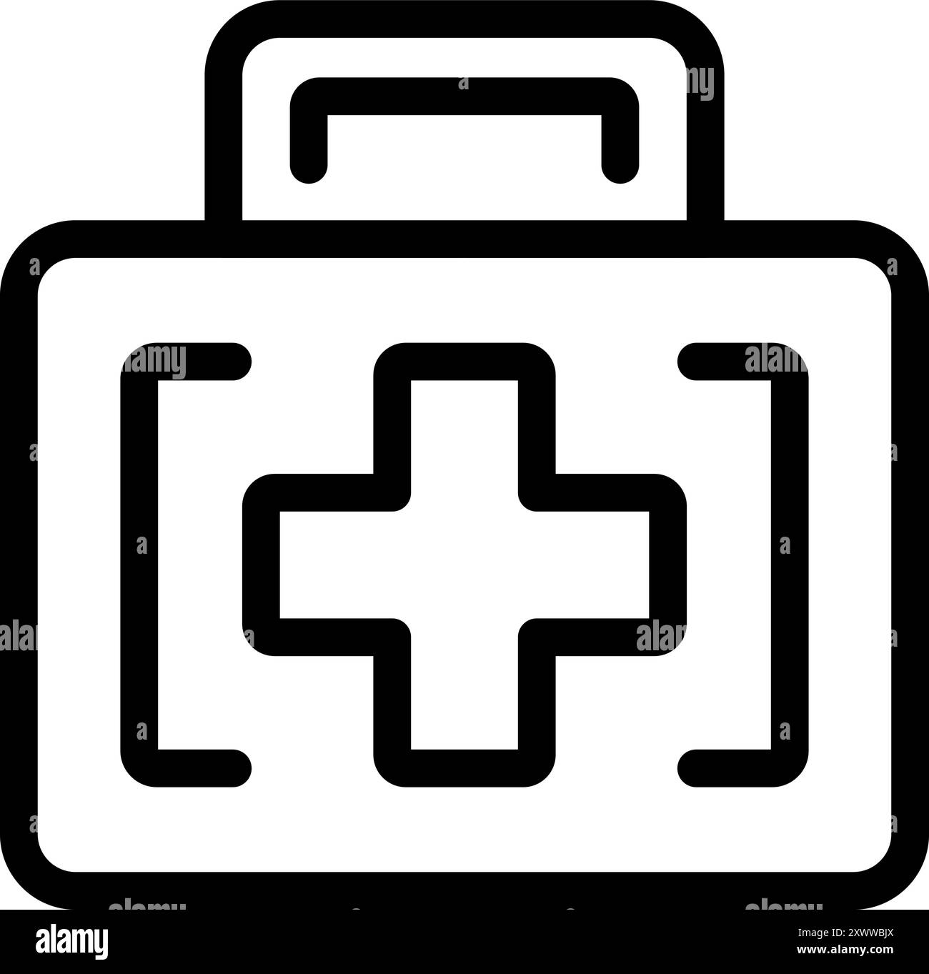 Simple black and white icon of a first aid kit, symbolizing emergency ...