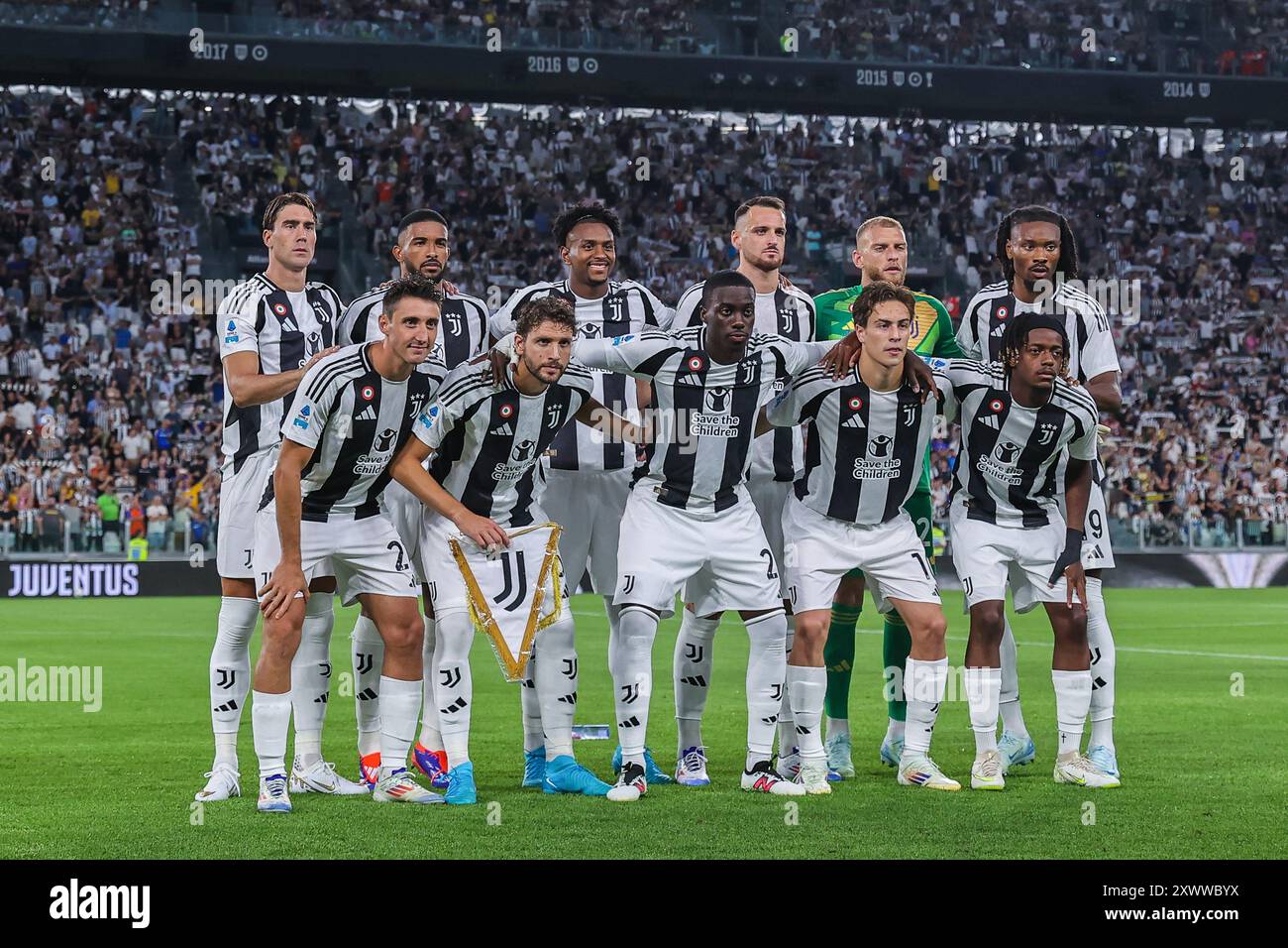 Turin, Italy. 19th Aug, 2024. Juventus FC team line up during the Serie ...