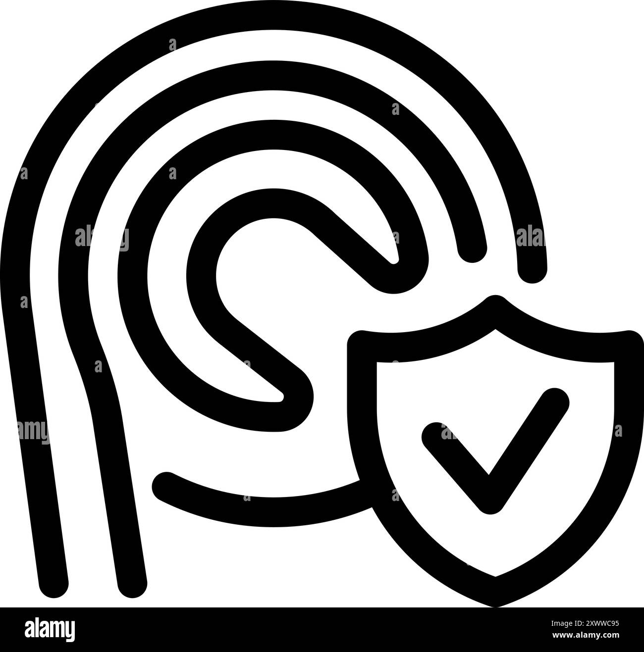 Secure biometric fingerprint scan with shield and check mark for privacy and safety Stock Vector ...